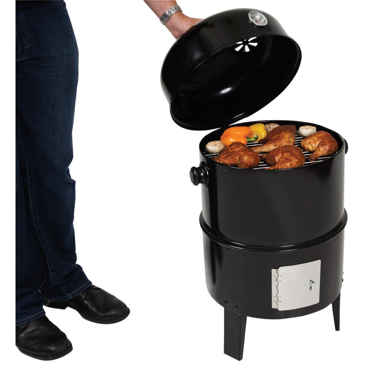 GrillPro 16 In. 400 Sq. In. Upright Traditional Water Charcoal Smoker ...