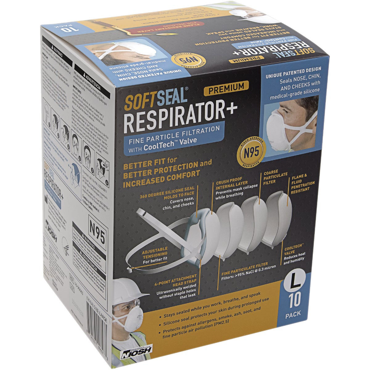 Soft Seal Large 360-Degree Silicone Seal 3D Respirator With Valve (10 ...