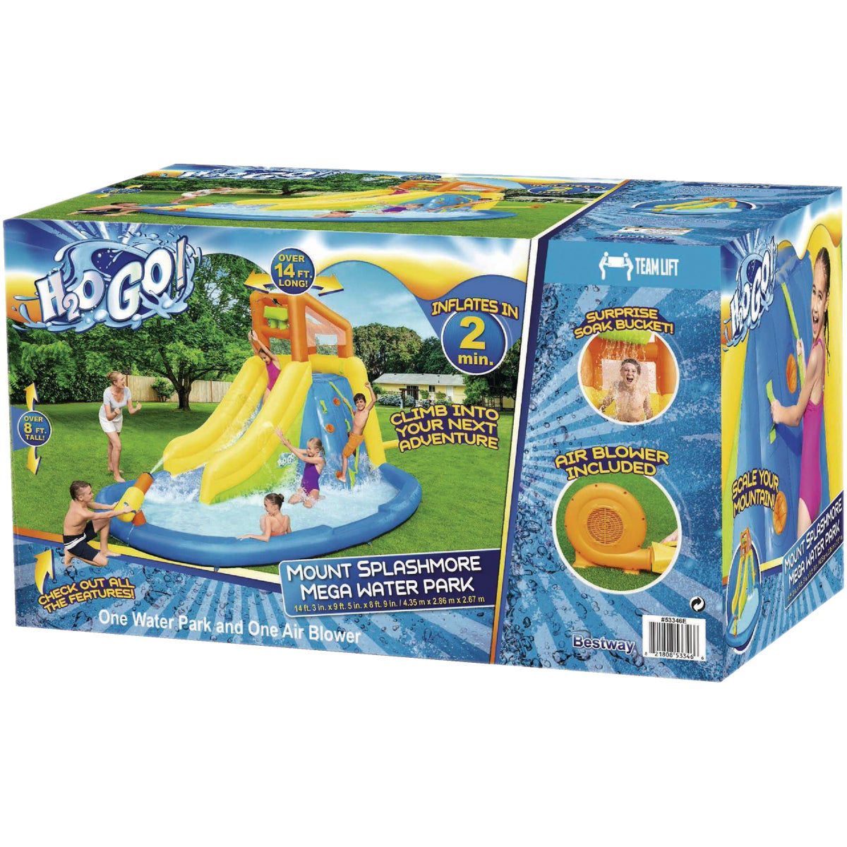 H2OGO! 14 Ft. 3 In. x 9 Ft. 5 In. x 8 Ft. 9 In. Mount Splashmore Mega ...