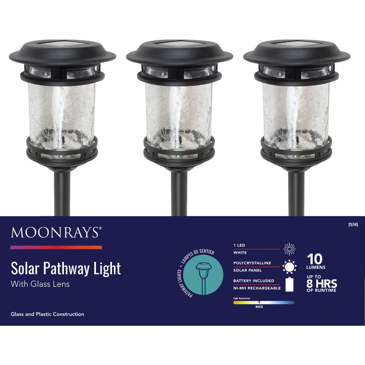 Moonrays Black 10 Lumens Plastic & Crackle Glass Solar Cylinder Stake ...