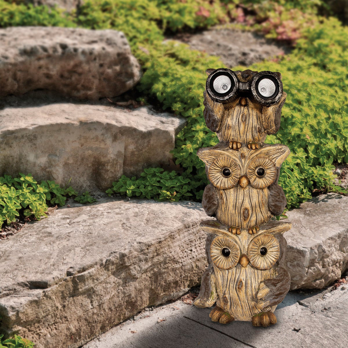 Alpine 25 In. H. Solar 3-Owl Statue with LED Binoculars | Do it Best