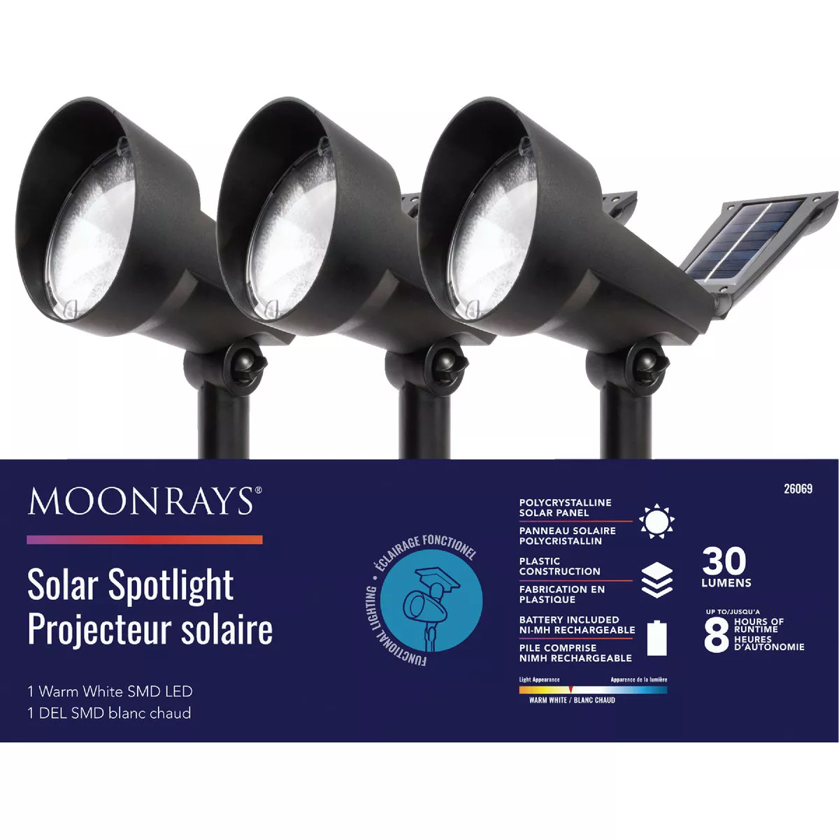 Moonrays Black SMD LED 30-Lumen Solar Spotlight with Hinged Panel | Do ...