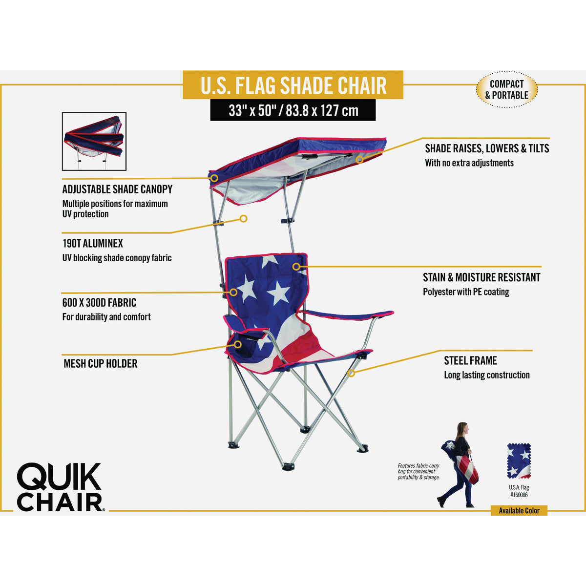 Quik Shade U.S. Flag 190T Aluminux Folding Chair | Do it Best