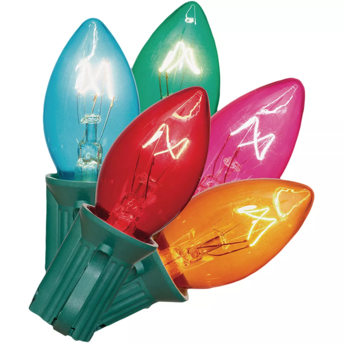 Transparent Multi 25-Bulb C7 Incandescent String Light Set with Green ...